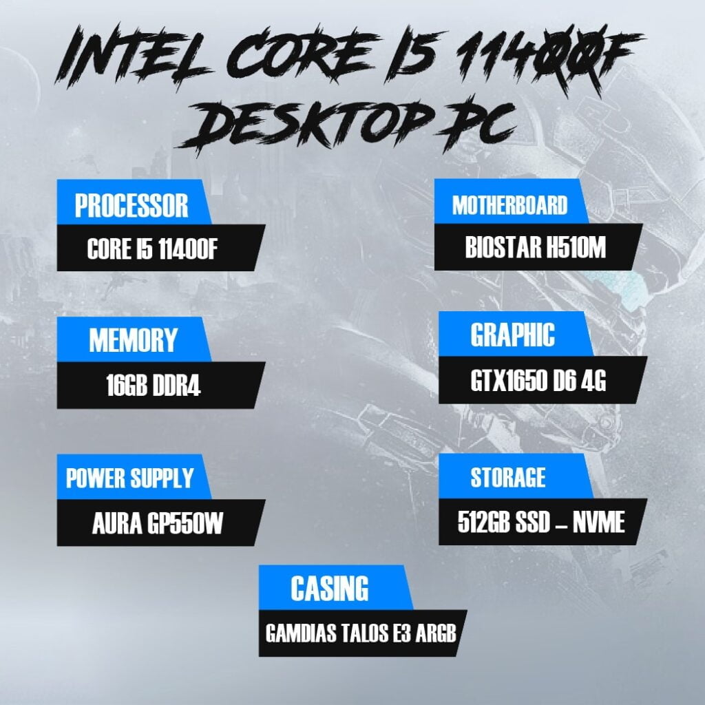 Intel Core i5 11400f DESKTOP COMPUTER DDR4 16GB RAM 512GB SSD Gamdias ...