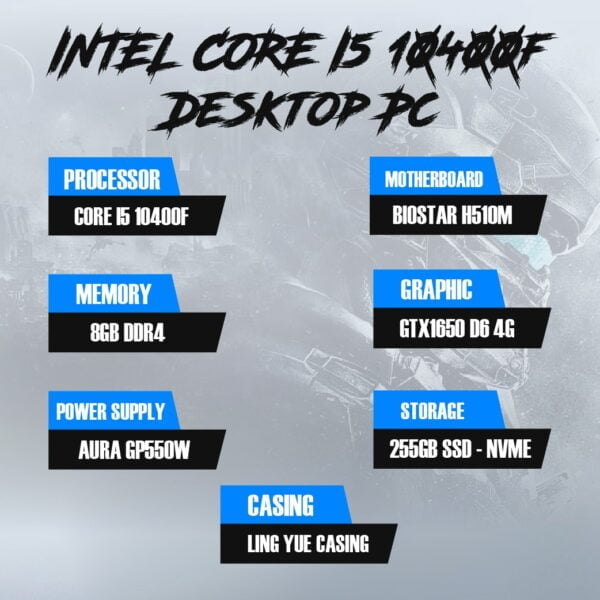 INTEL CORE I5 10400f 8GB RAM 255GB SSD - NVME LING YUE CASING DESKTOP ...