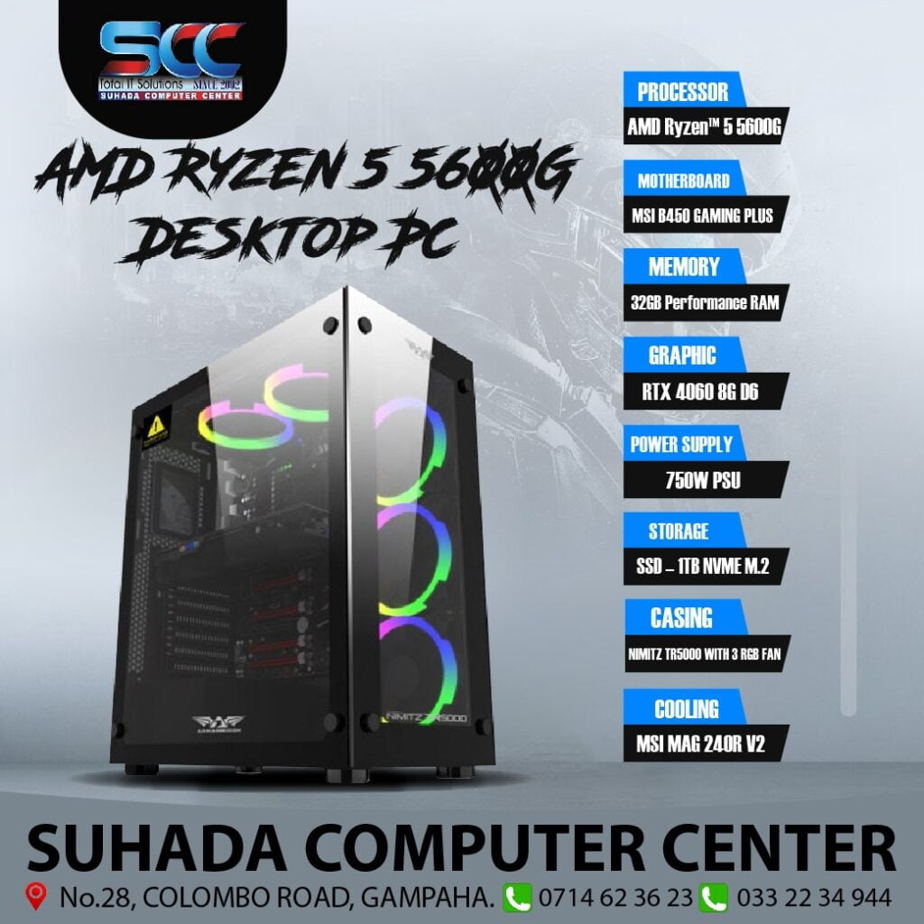 AMD Ryzen™ 5 5600G 32GB RAM 1TB NVME M.2 NIMITZ TR5000 WITH 3 RGB FAN ...